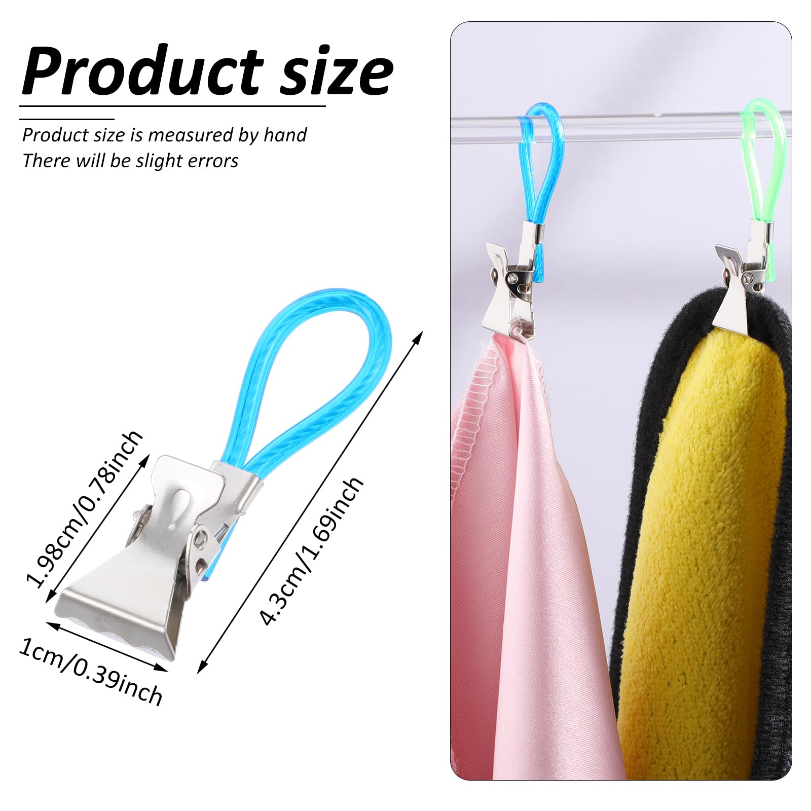 Towel Clips 10Pcs, Clips for Hanging, Tea Towel Clips with Hanging Loop, Towel Cips for Kitchen Bathroom Bedroom Hotel Cabinet Swimming Pool Let You Distinguish and Organize Towels Faster(5 Colors)