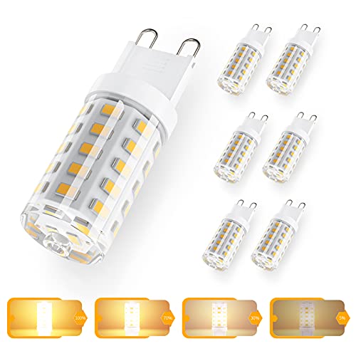 Letaclanic Dimmable G9 LED Light Bulbs 3000K Warm White Lighting , 4W Equivalent to 40W , AC DC 110V-130V No-Flicker , Bi-pin G9 LED Bulbs for Chandelier (6-Pack)