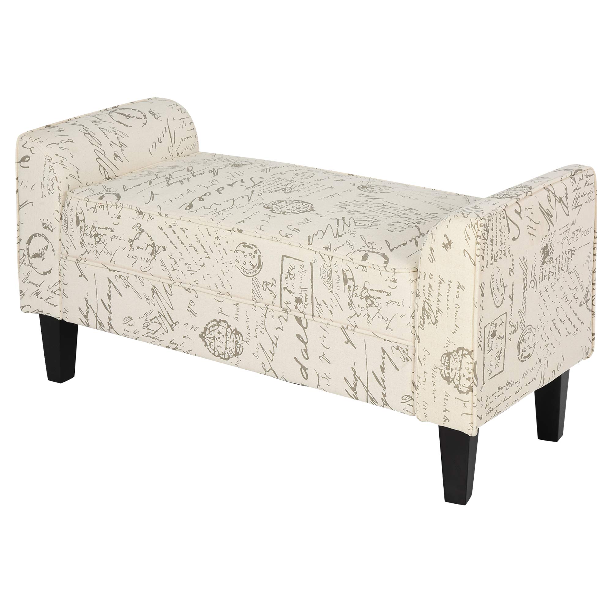 HOMCOM 42" Ottoman Bench, Modern Linen Armed Entryway Bench, Signature Print with Cream White Parchment Background