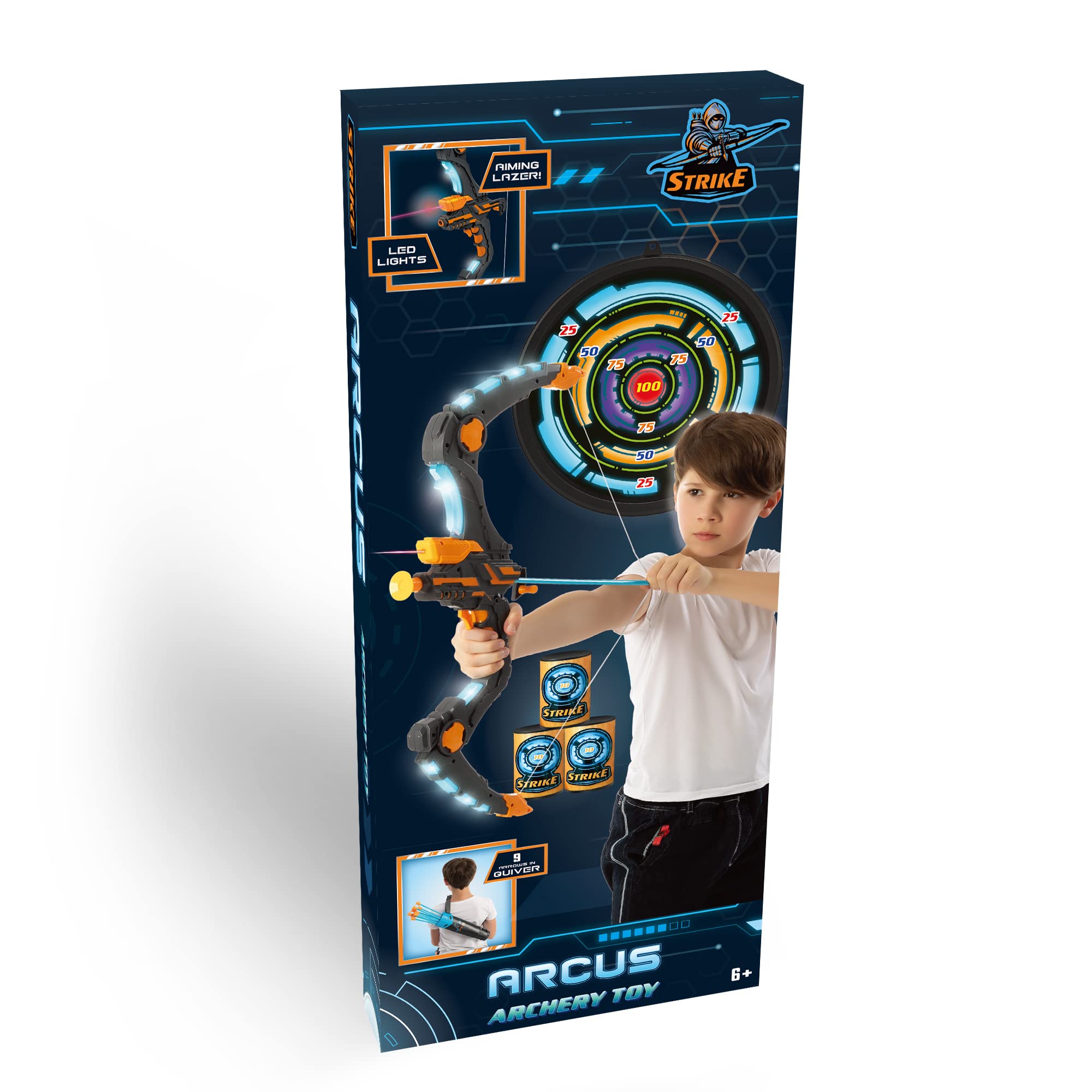 JOYIN Bow and Arrow for Kids with LED Flash Lights - Archery Bow with 9 Suction Cups Arrows, Target and Arrow Case for Outdoor Play (Black Blue)