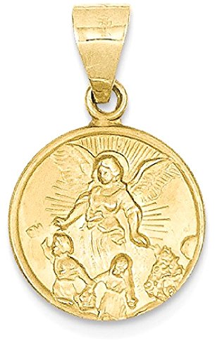 IceCarats 18K Yellow Gold Guardian Angel Medal Necklace Protect Us Cherub Pendant Religious Charm 22.5mm x 13.75mm Only