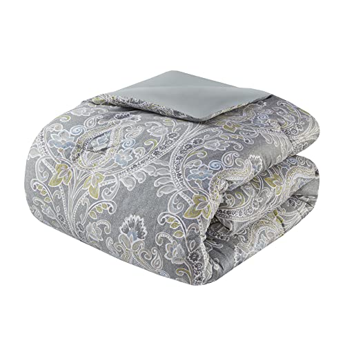 Harbor House Cozy Cotton Comforter Set - Classic Modern Design, All Season Down Alternative Casual Bedding, Matching Shams, Hallie, Damask Grey King(110"x96") 6 Piece
