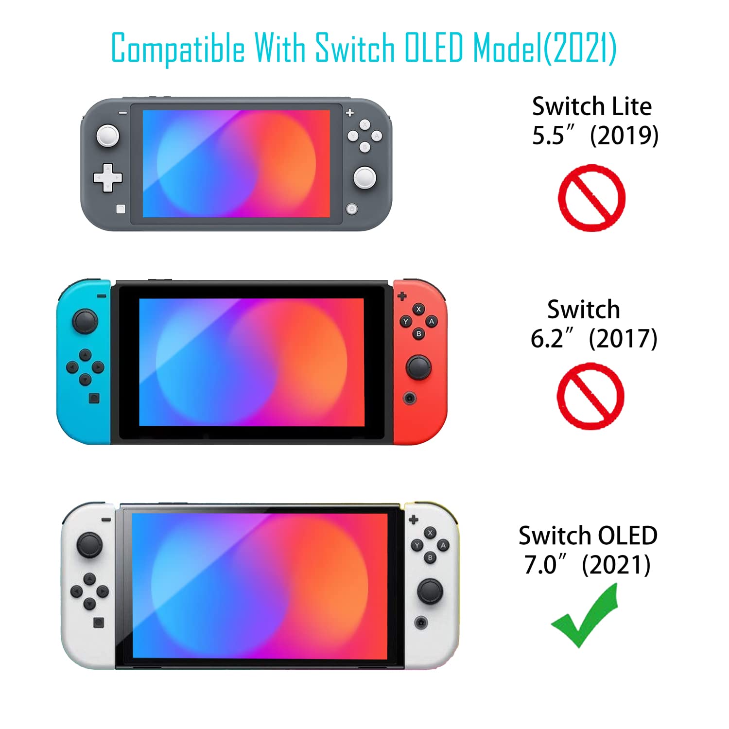 Kconn Silicone Case Compatible with Nintendo Switch - OLED Model 2021, Protective Cover Soft and Comfortable, Shock-Absorption and Anti-Slip, Easy to Install and Disassemble (Black)