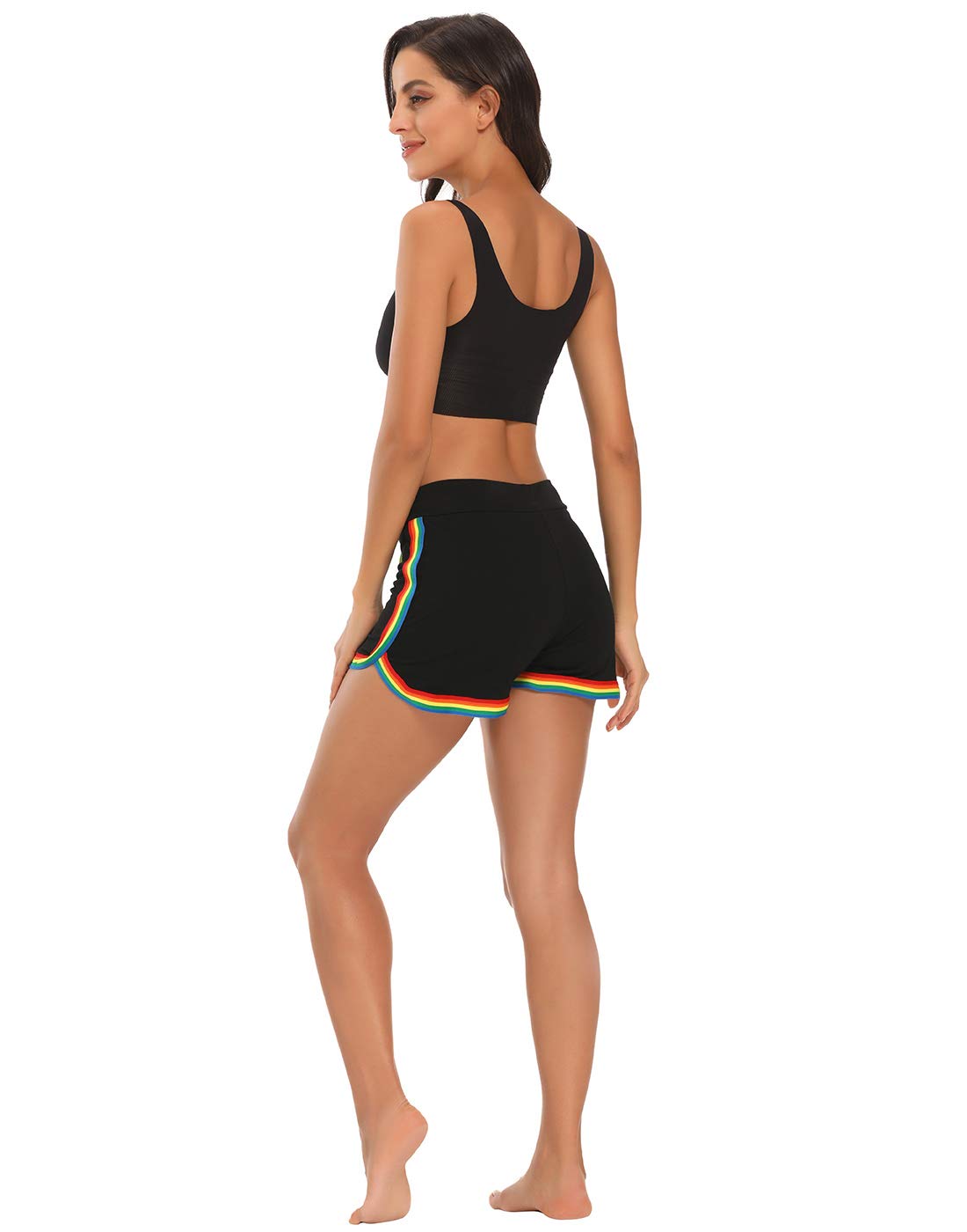 HDE Womens Rainbow Striped Retro Fashion Dolphin Running Workout Shorts Black - M