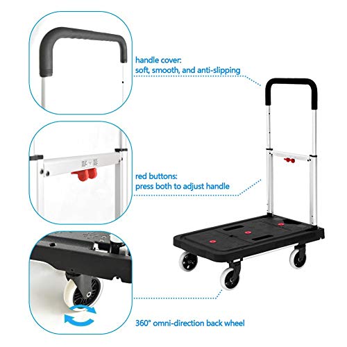 HWZQHJY Cart Flatform 300lb Capacity 4 Wheel Folding Platform Truck, 26" Length x 16" Width x 36" Height