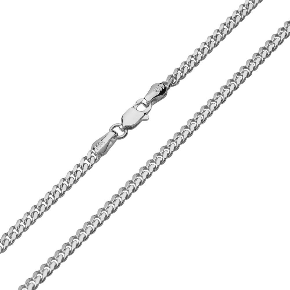 Jewelry America Solid 14K White Gold Miami Cuban Link Chain Curb Necklace 2.5mm with Lobster Claw Clasp, 24"