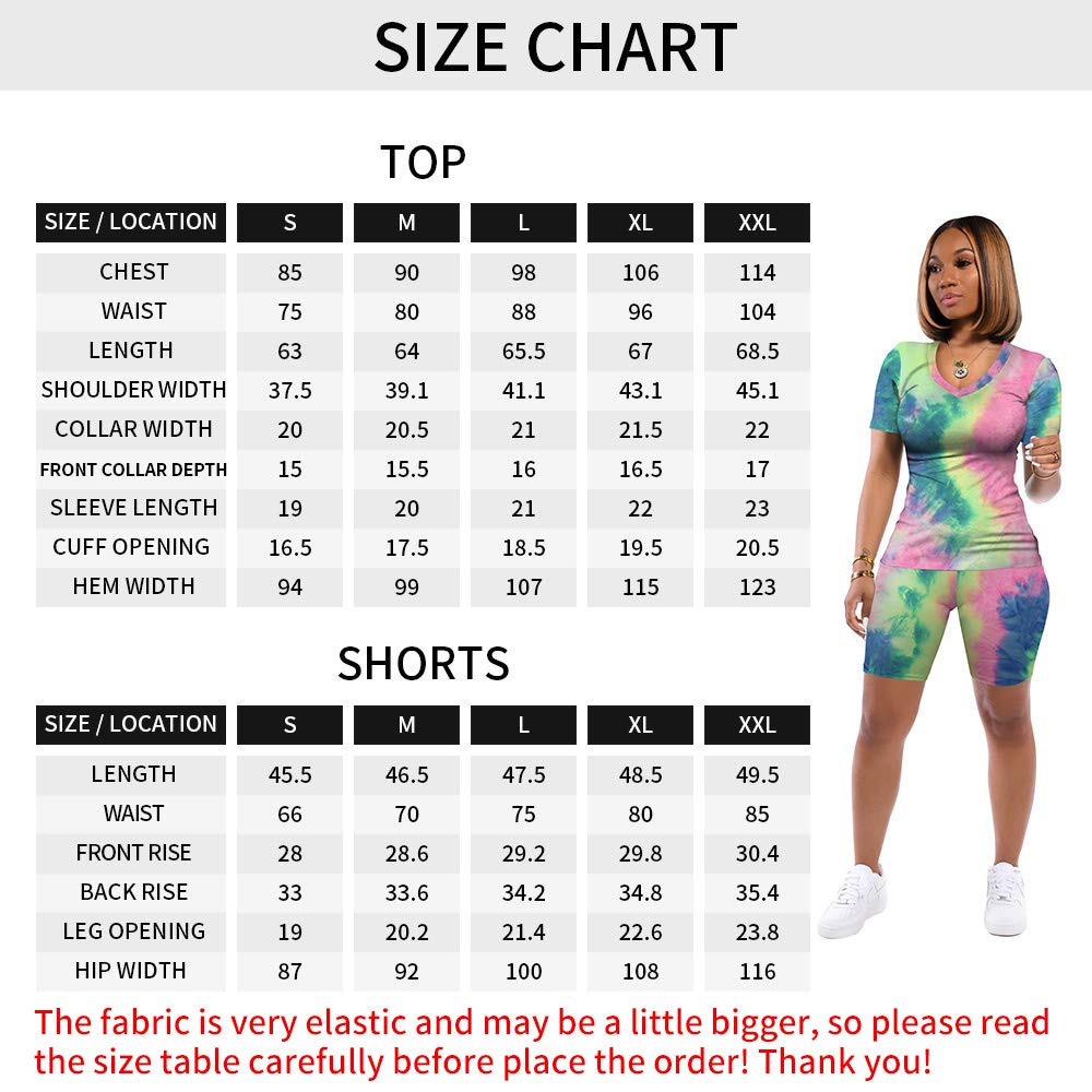 JNINTH Two Piece Tie Dye Outfits Casual V Neck Women Tracksuits Shorts Sets (Bright Green, s)