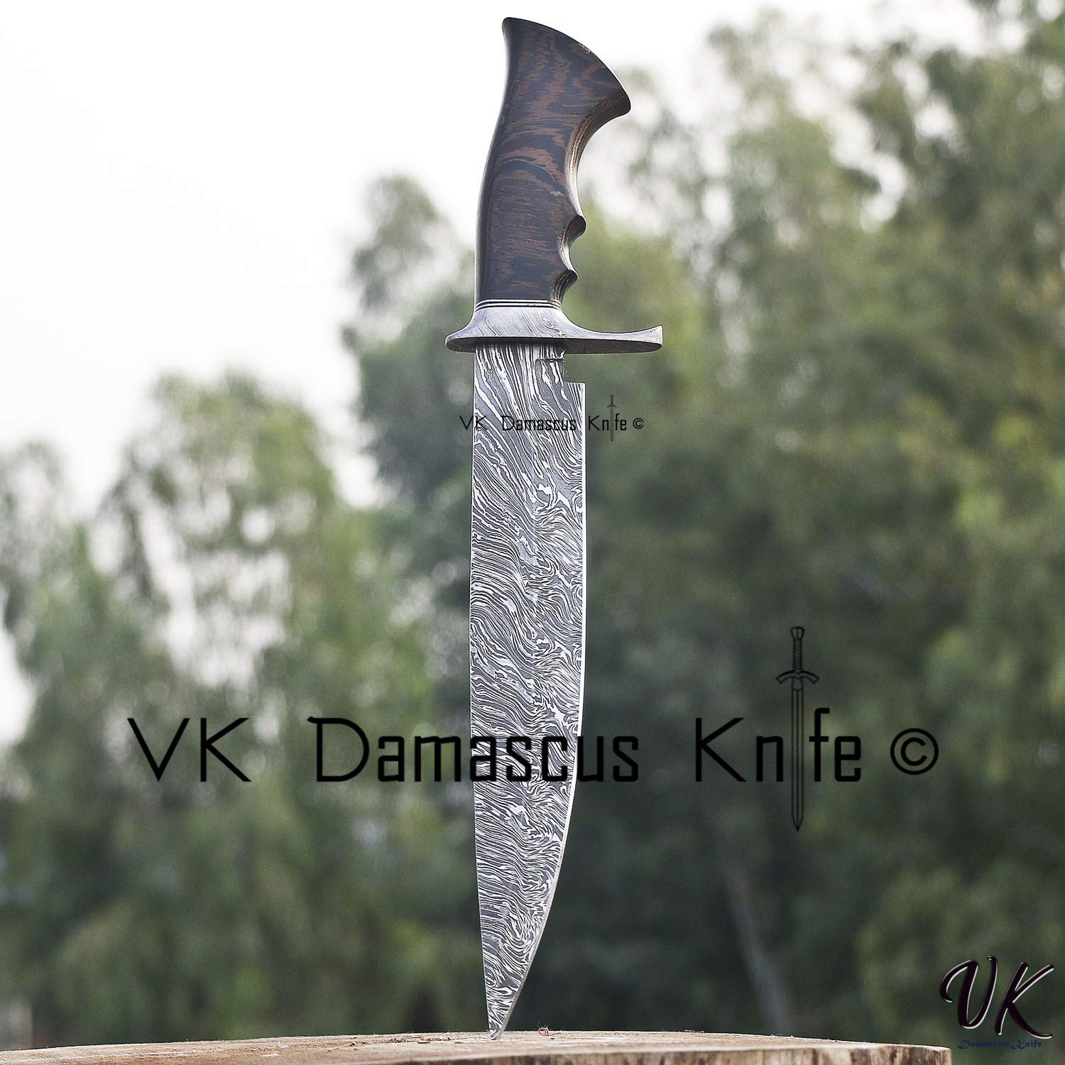 JNR Traders Damascus Steel Fixed Blade Bowie Knife with Leather Sheath -2300