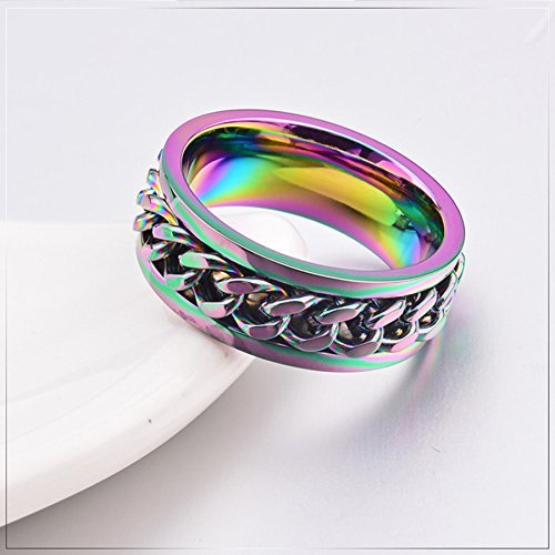 JAJAFOOK Jewelry 8mm Colorful Chain Design Stainless Steel Spins Rings for Unisex Wedding Bands Ring