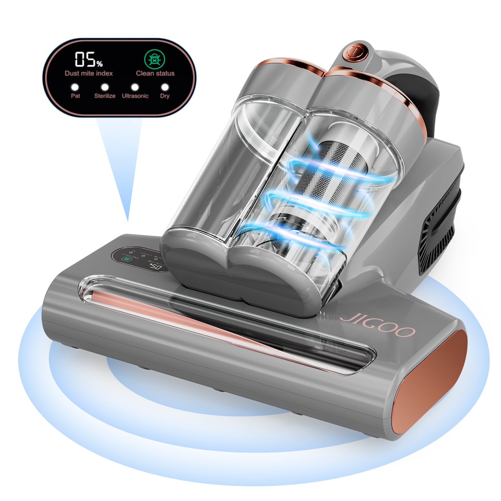 JIGOO Bed Vacuum Cleaner with Dust Sensor: 500W 13Kpa Mattress Vacuum Cleaner with UV & Ultrasonic and High Heating,Anti-allergen Powerful Handheld Bed Vacuums for Mattress (S300 Pro, Corded)