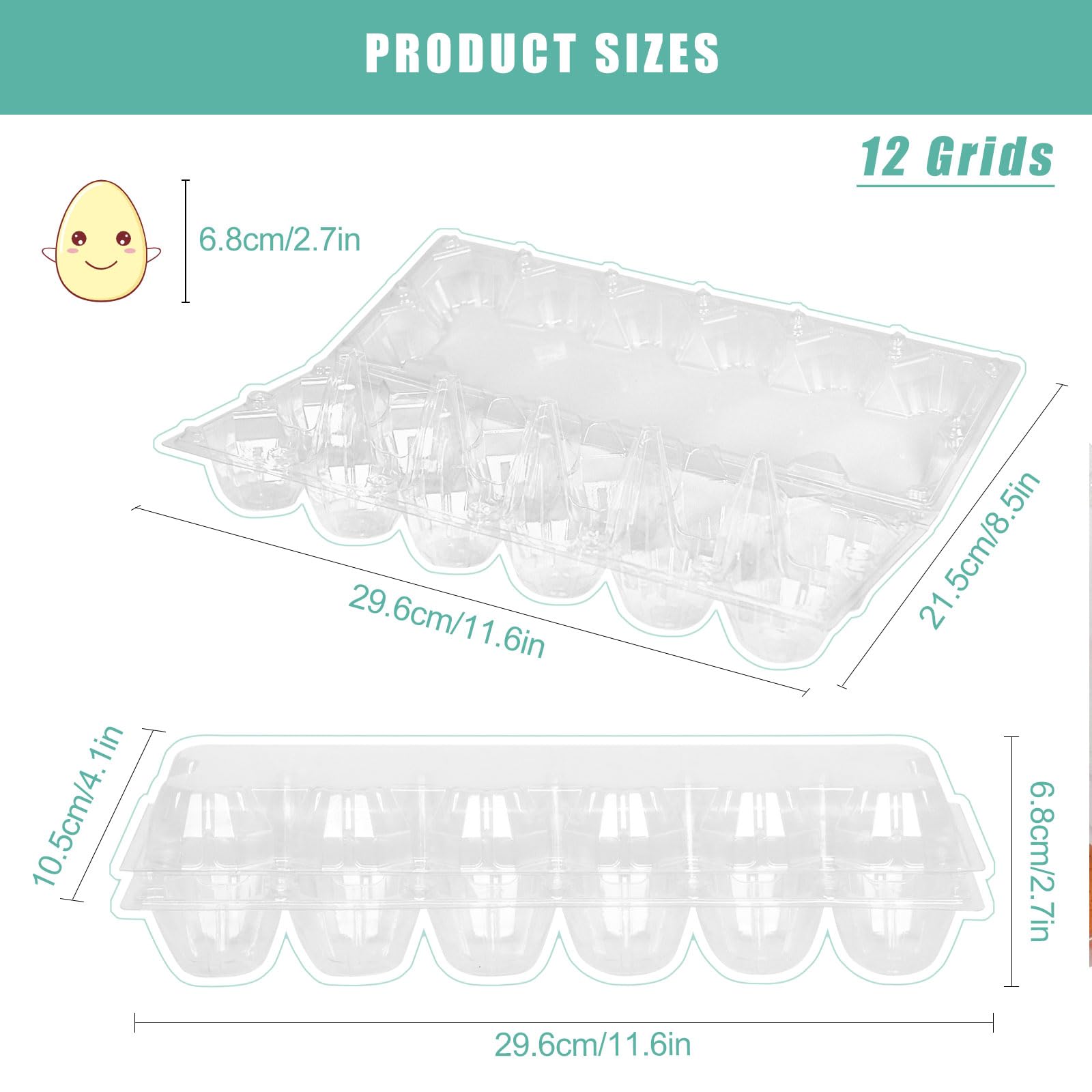 SINLUCESCE 40 Packs Plastic Egg Carton,Egg Cartons 2 * 6Grids,Egg Cartons Cheap Bulk,Perfect forfor 12 Eggs, Refrigerator Chicken Farm Markets,Large