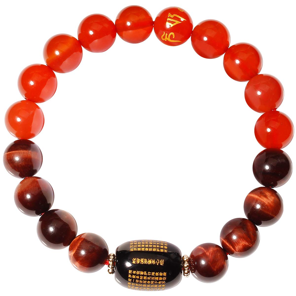 Jewever Triple Protection Feng Shui Bracelet Healing Bangle- Tiger Eye - Obsidian - Sutra Agate 10mm beads Stone Amulet Unisex Jewellery