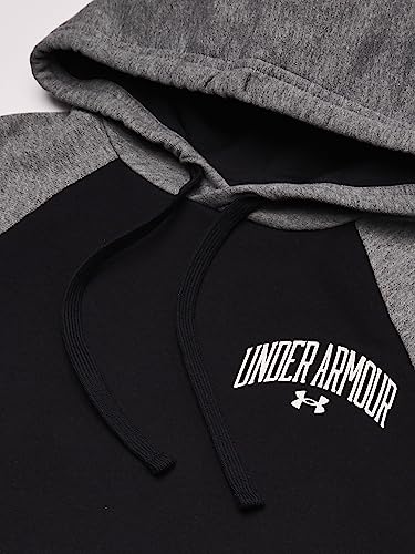 Under Armour Mens Rival Wordmark Colorblock Hoodie , (001) Black / Pitch Gray Light Heather / Onyx White , Small
