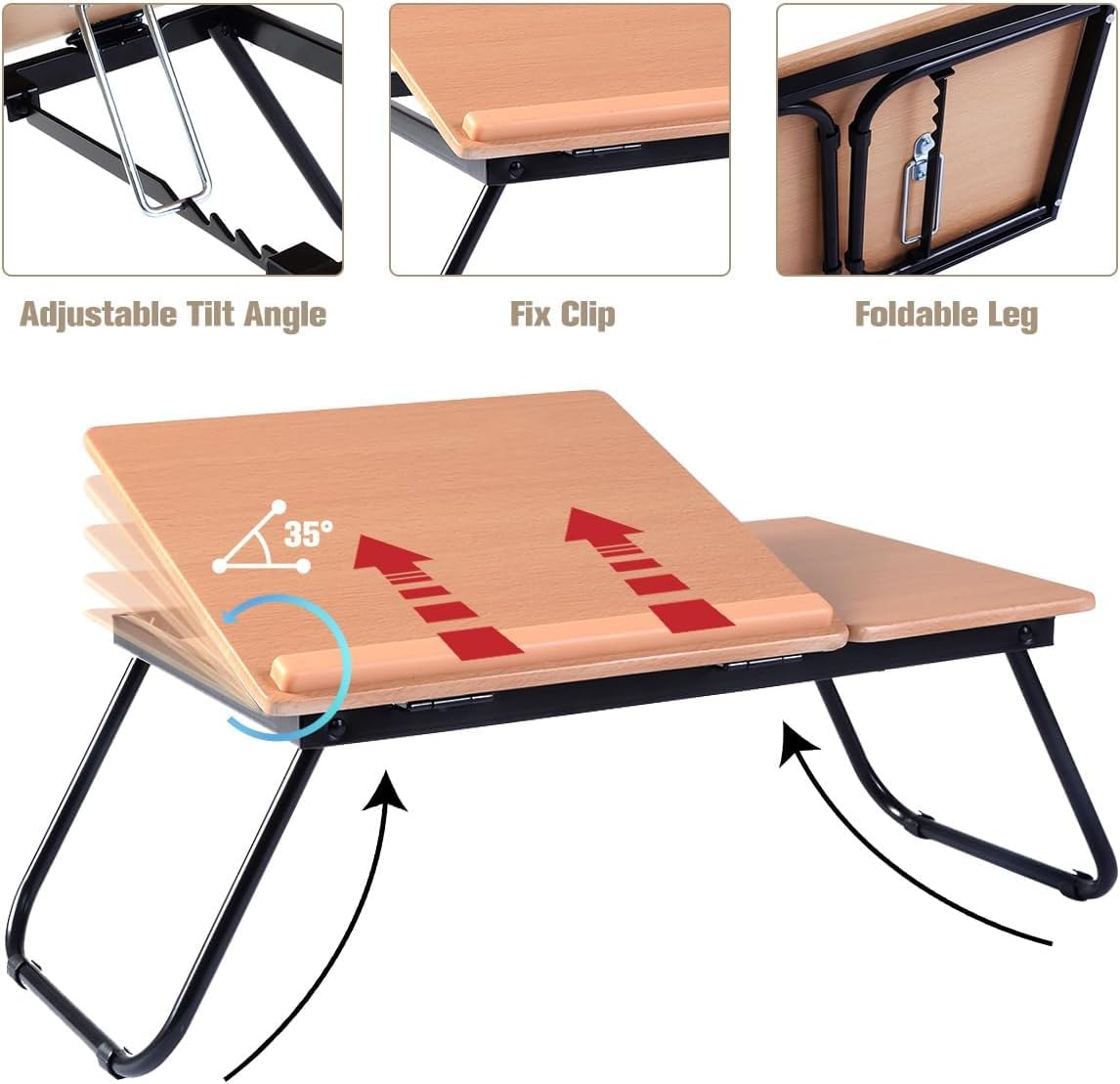 Home Office Desks, Folding Laptop Bed Table, Adjustable Lap Standing Desk Breakfast Bed Tray with 4-Angle Tilting Top, Portable Notebook Stand Reading Holder for Bed Sofa Computer Desk,