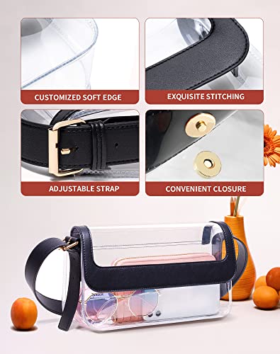 Vorspack Clear Bag Stadium Approved - Cute Clear Purse for Women PVC Clear Stadium Bag for Work Concerts Sports Festivals - Black