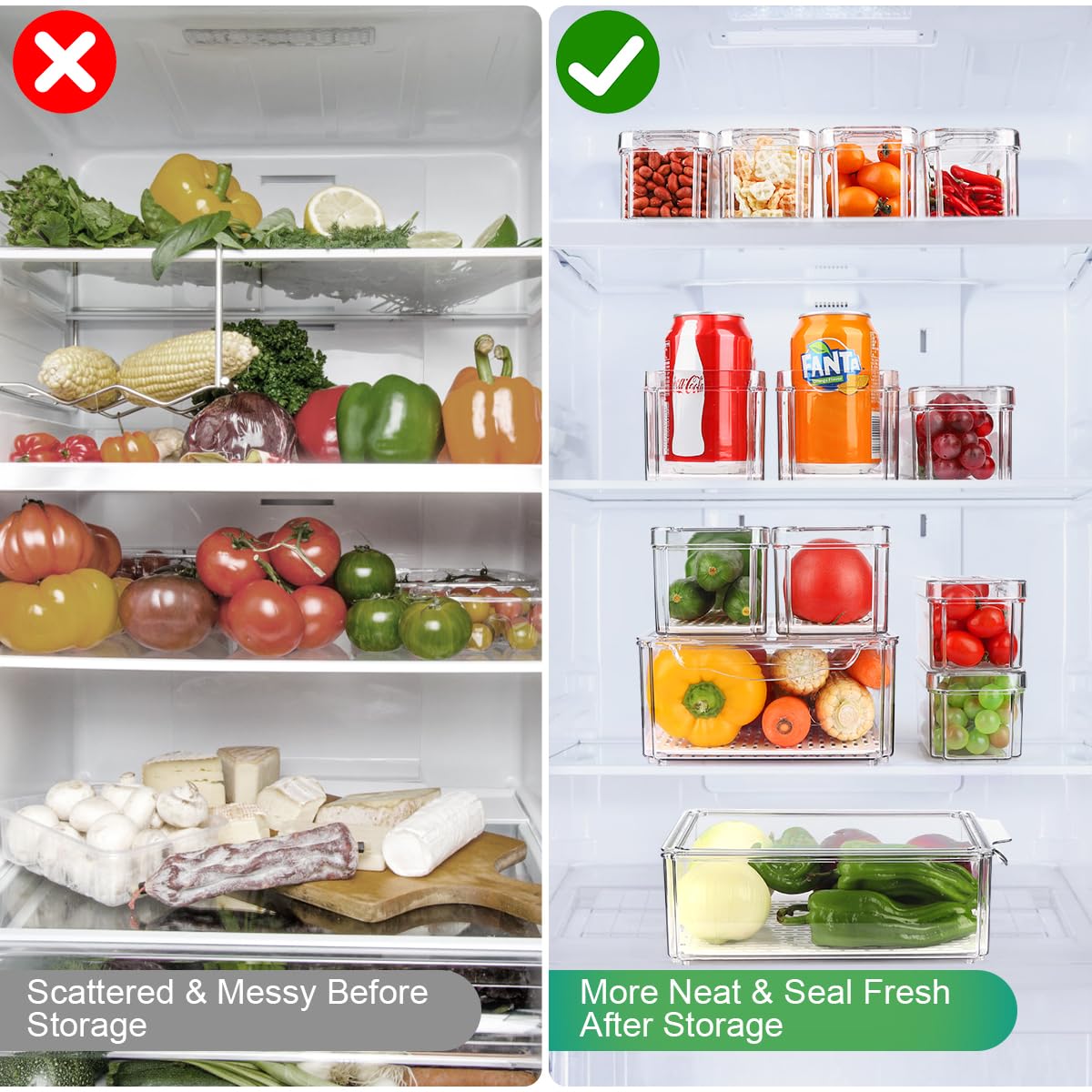 jijoe Fridge Organizer with Egg Holder, 12 Packs Stackable Refrigerator Organizer Bins with Lids, BPA-Free Produce Fruit Storage Containers for Storage Clear for Food, Drinks, Vegetable Storage