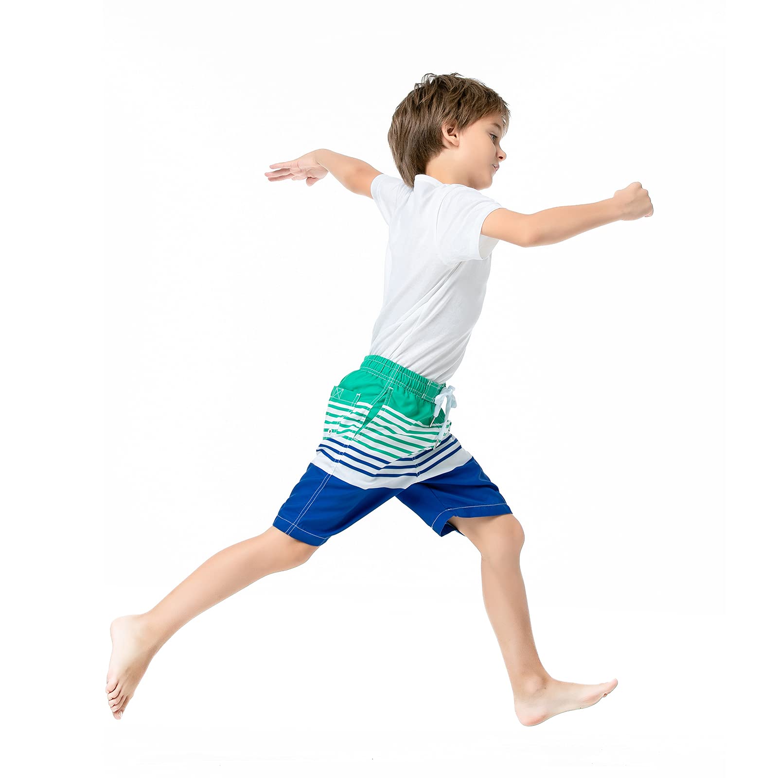 Kute 'n' Koo Boys Swim Trunks, UPF 50+ Quick Dry Striped Boys Swim Shorts, Boys Bathing Suit (14/16, T2)