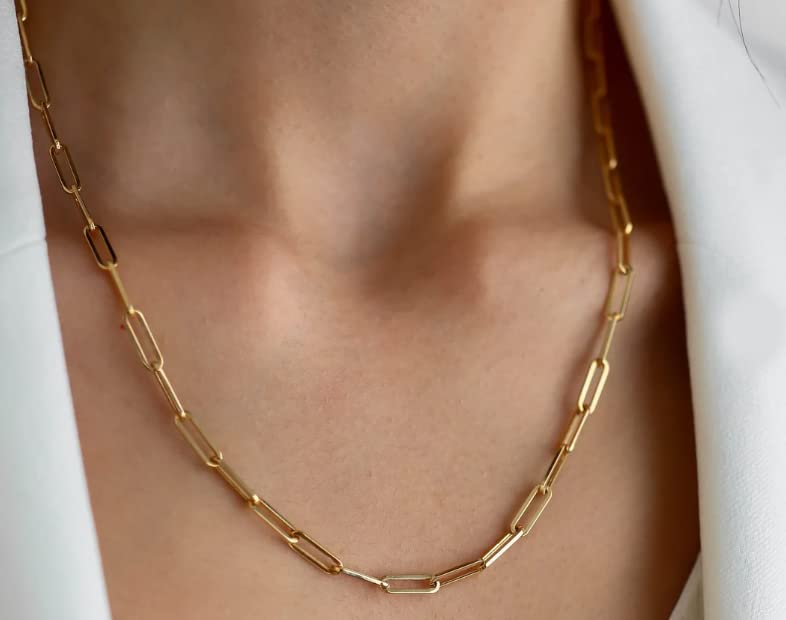 Jewelry Affairs 14k Yellow Real Gold Paperclip Chain Necklace, 3mm (18.0 Inches)