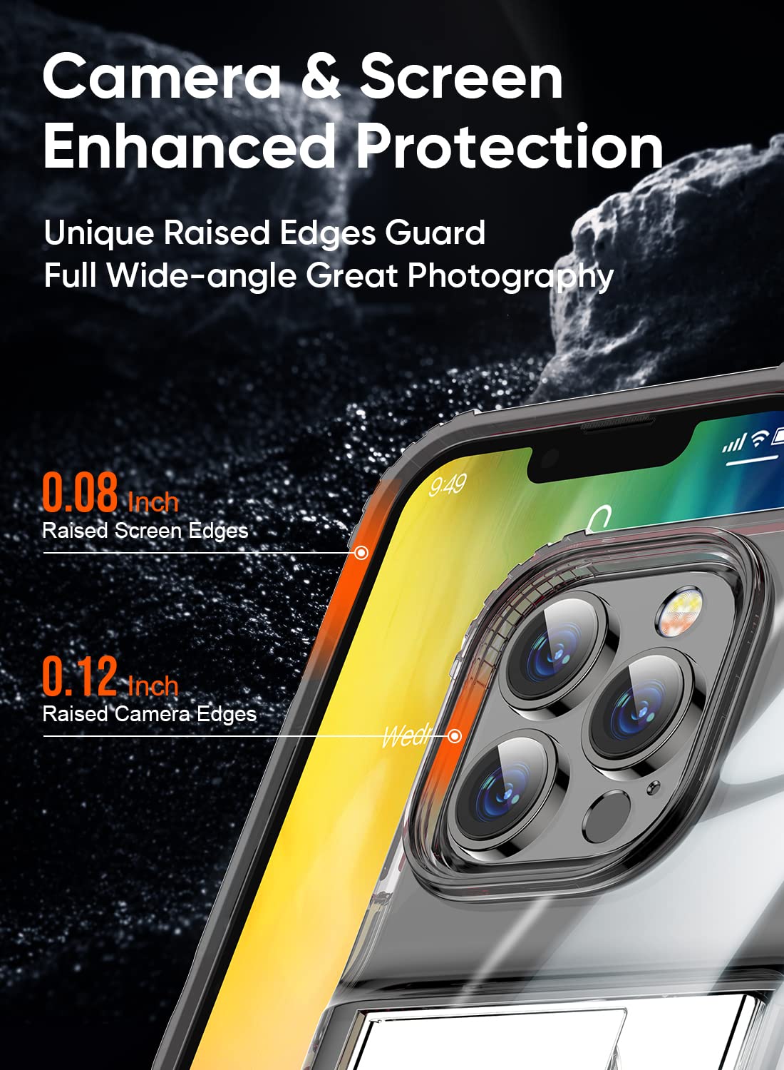 LONGCIYU Kickstand Case Compatible with iPhone 13 Pro Max Case 6.7",[6+ Stand Model] [Exceed Military Grade Drop Protection],Premium Adjustable Stainless Kickstand(Clear Black&red)