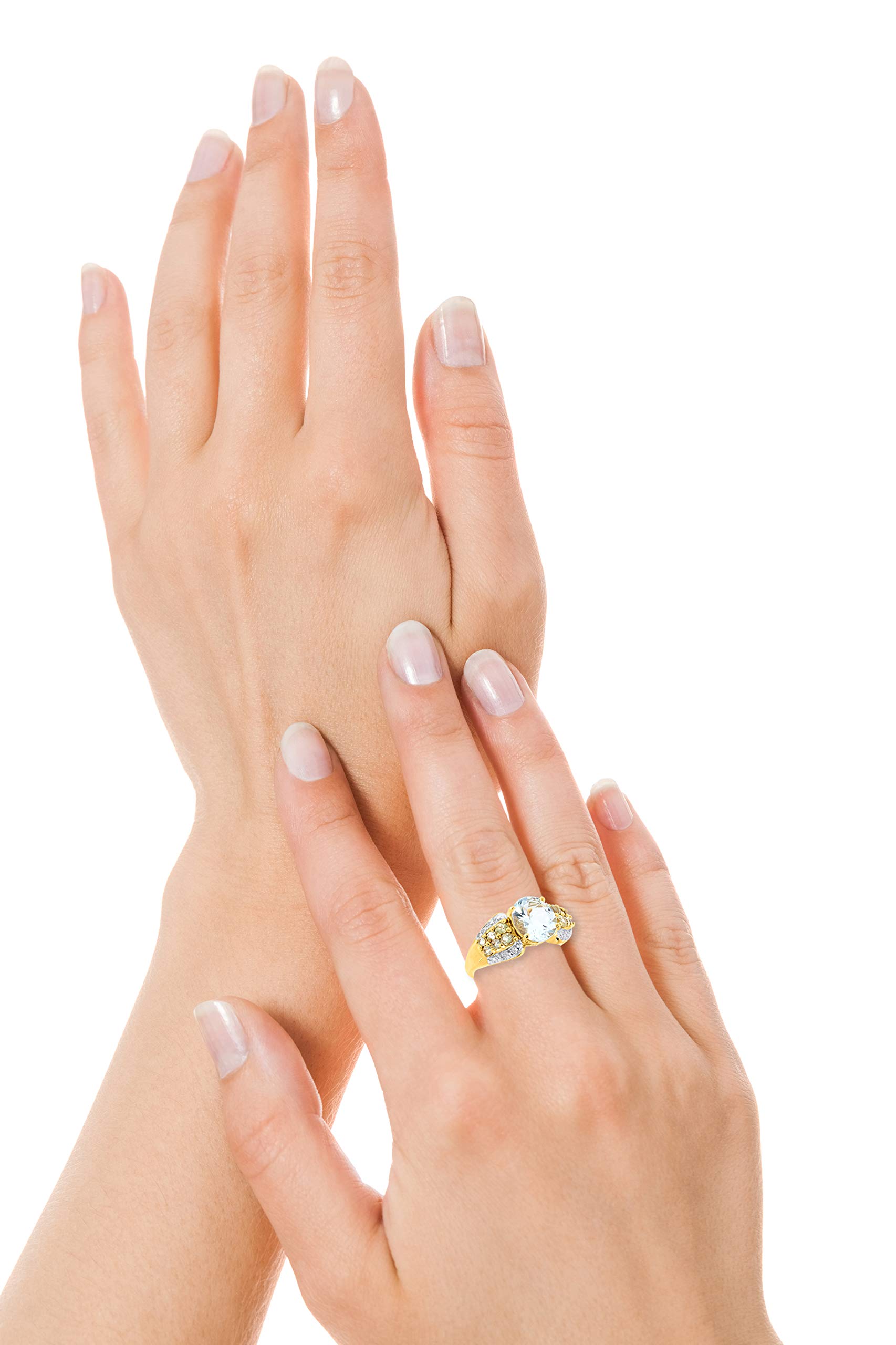 Jewelry Bliss 10k Yellow Gold Oval Blue Aquamarine and Quartz Gemstone and Diamond Ring For Women Size 7