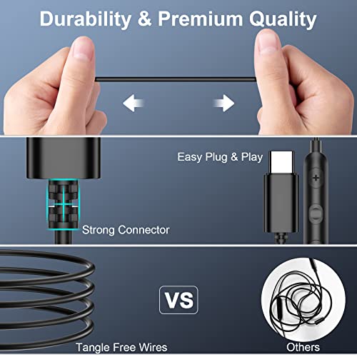 USB C Headphone Type C Earphone Magnetic Wired Earbuds for iPhone 15 Pro Max Samsung A53 A54 Galaxy S23 FE S22 S21 in-Ear Noise Canceling Headset with Microphone for iPad 10 Google Pixel 6a 7a 7 6 8 5