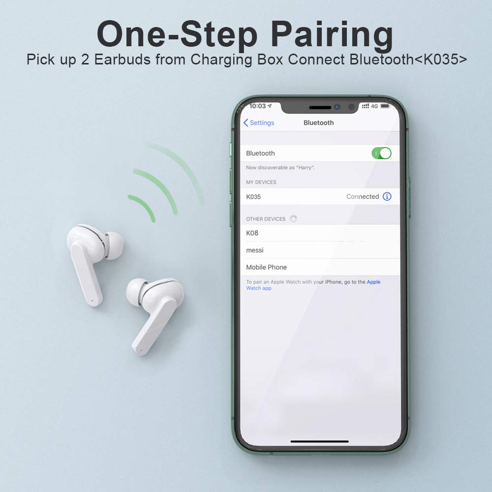 KINGSTAR Wireless Earbuds, Bluetooth 5.0 Touch Earphones Control TWS Headphone Stereo Type-C Quick Charge in Ear Headset with Single Twin Mode Headphones for Mobile Phones Tablet Laptop (White)