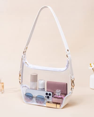Vorspack Clear Bag Stadium Approved - Clear Purse for Women Clear Crossbody Bag with Adjustable Strap for Sports Events Concerts College - White