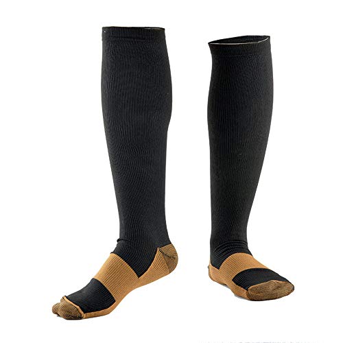 JJ&D Copper Compression Socks (1 Pairs) 15-20 mmHg Circulation is Best Athletic & Daily for Men & Women, Running, Climbing (Black, S/M)