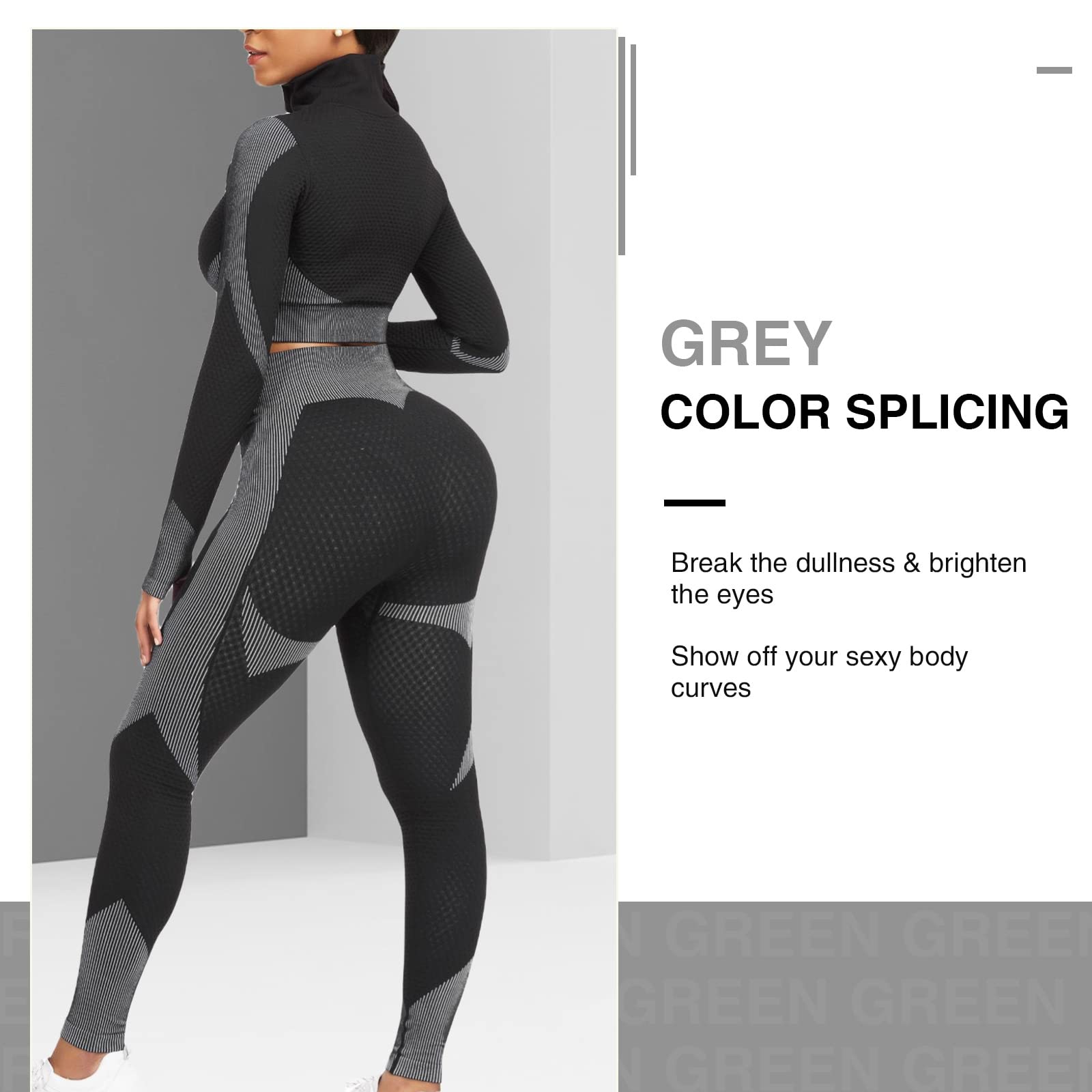 JOYMODE Workout Sets for Women Longsleeve Active Wear Outfits Crop Top High Waist Sport Bra Leggings Set