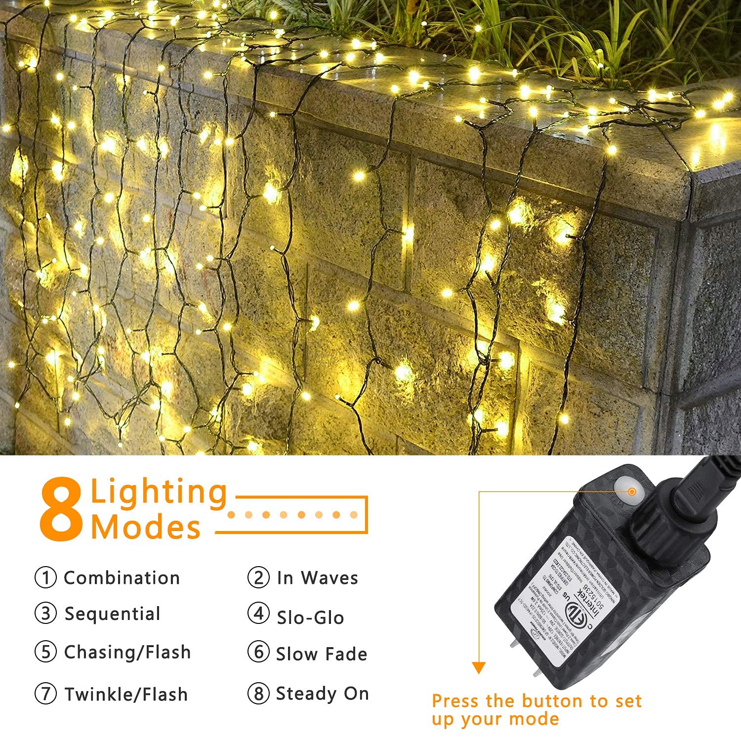 Joomer Christmas Lights Outdoor 82ft 200 LED String Lights 8 Modes Timer Indoor Outdoor Fairy Twinkle Lights for Xmas Tree Christmas Decorations(Warm White)