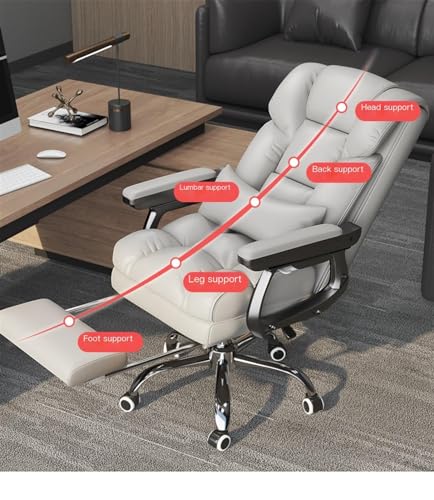 Home Office Desk Chairs, Swivel Chair Leather Comfortable Latex Cushion Ergonomic Business Computer Office Gaming Lift Swivel Chair (Color : White)