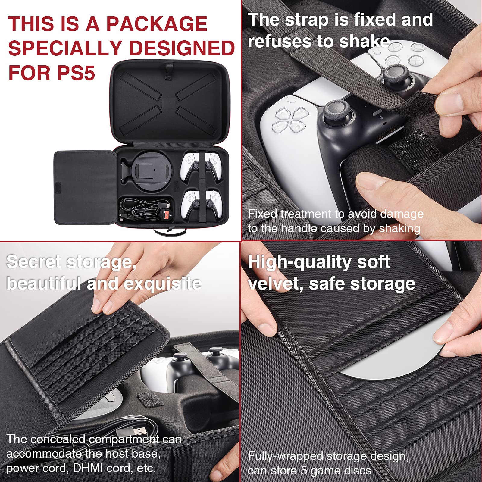 KANG YU Double-Layer Design Protective for ps5 Carrying Case,Hard Shell Have Cushion Padding Travel Storage Bag for Playstation 5 Digital Edition/Disc game Consoles,Waterproof and Shockproof.