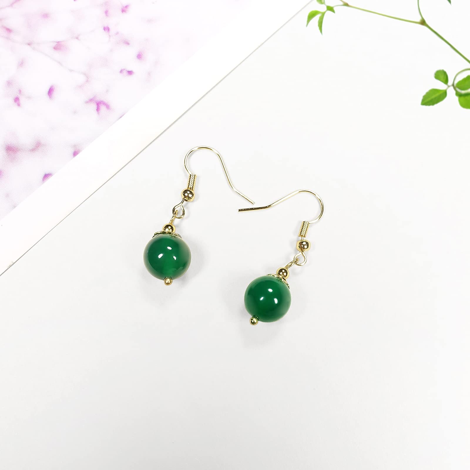 Jade Earrings for Women 18k Gold Green Ball Drop Dangle Earrings Gift for Graduation Anniversary