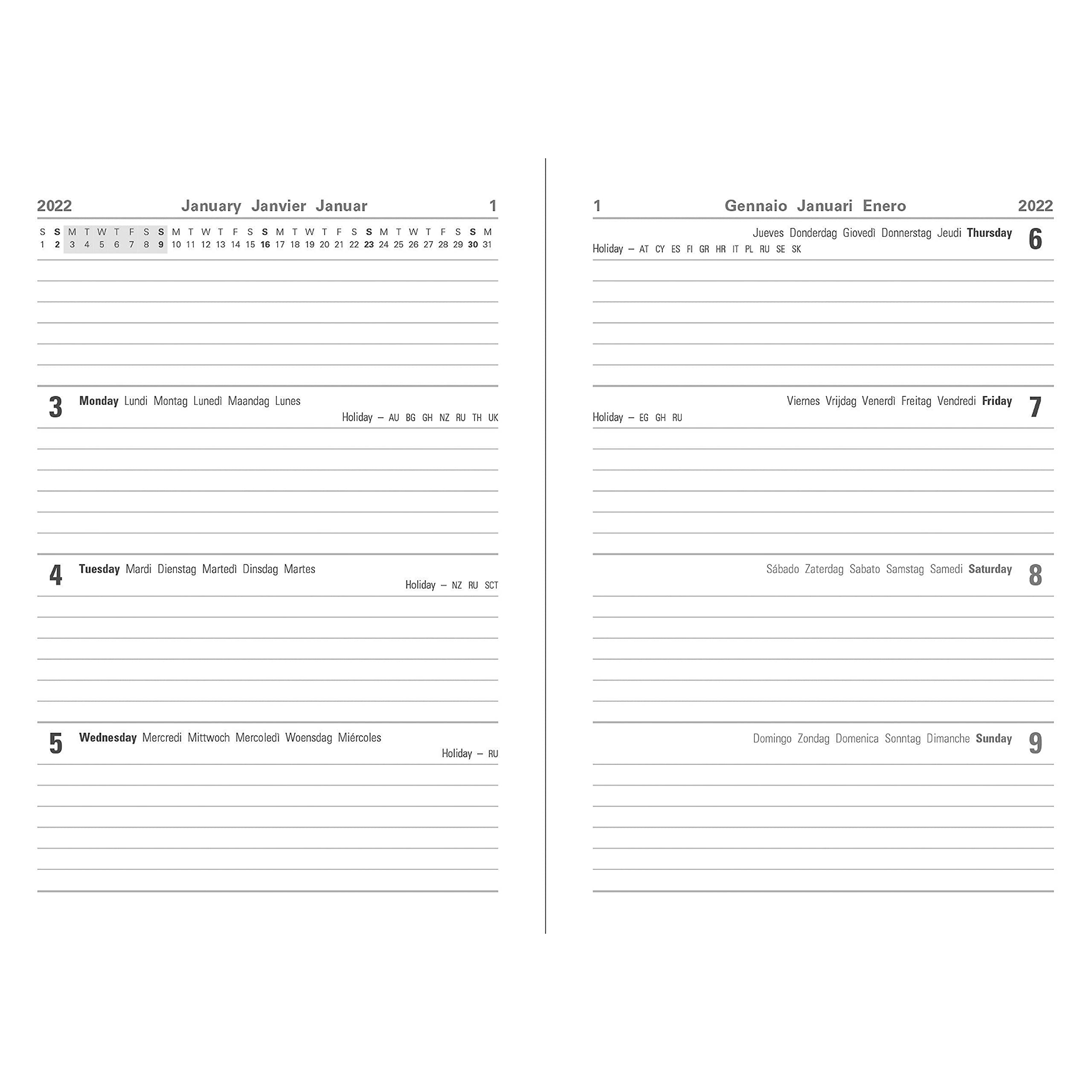 Letts Dazzle A6 week to view 2022 diary - black