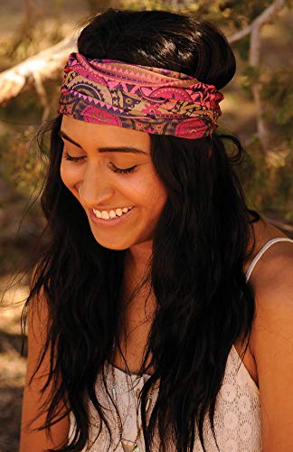 Karma Bee Headband for Women - Wide - Fabric Headband and Stretchy Hair Scarf - Light Blue