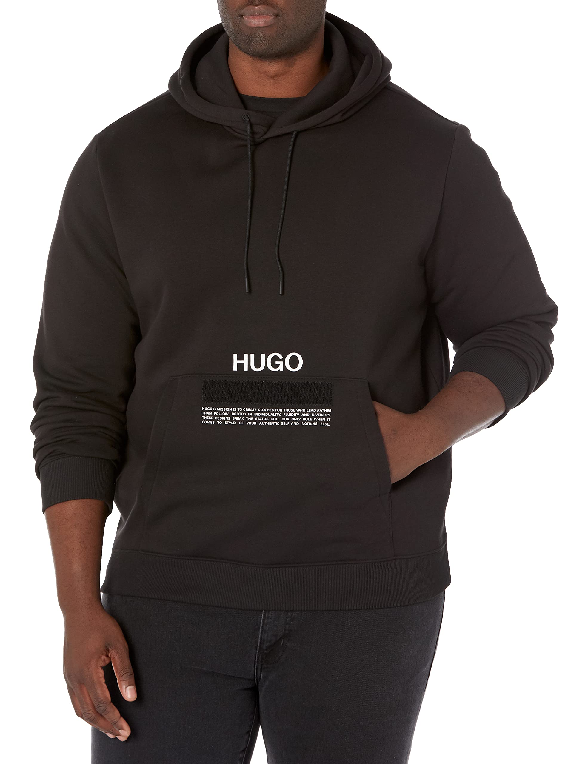 HUGO Boss Men's Devertree Print Logo Hooded Sweatshirt, raven black, XL