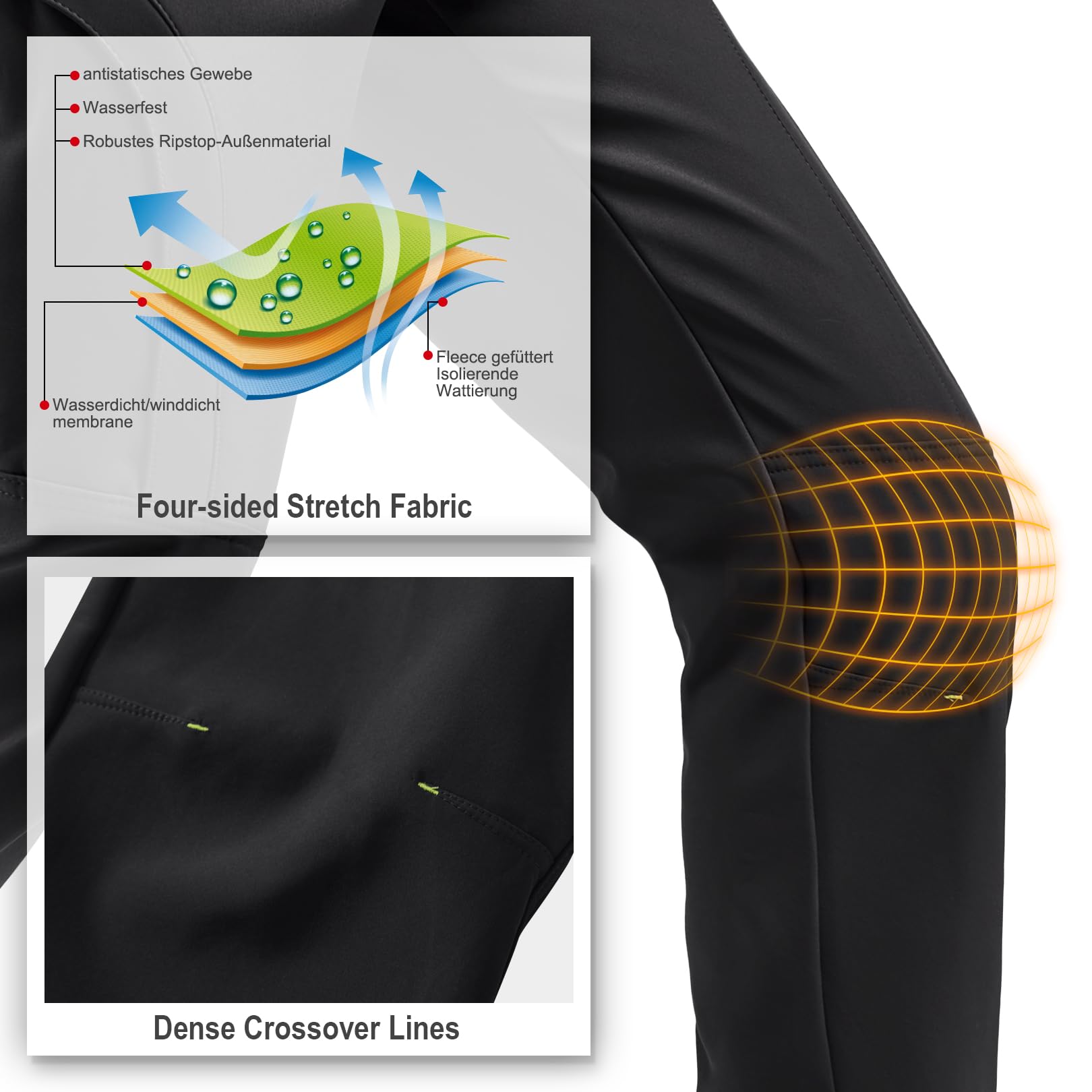 Hubunucc Men's Fleece Lined Soft Shell Winter ski Insulated Water and Wind-Resistant Hiking Rain Pants,MH4409,Black,US 34
