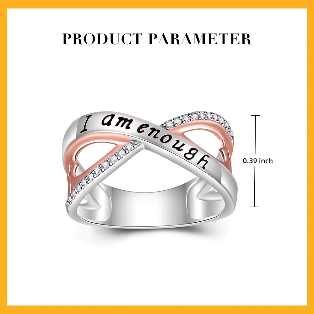 I am Enough Ring s925 Sterling Silver Inspirational Engraving Dainty Crystal Diamond Jewelry for Women Encouragement Rings Size 6 ft