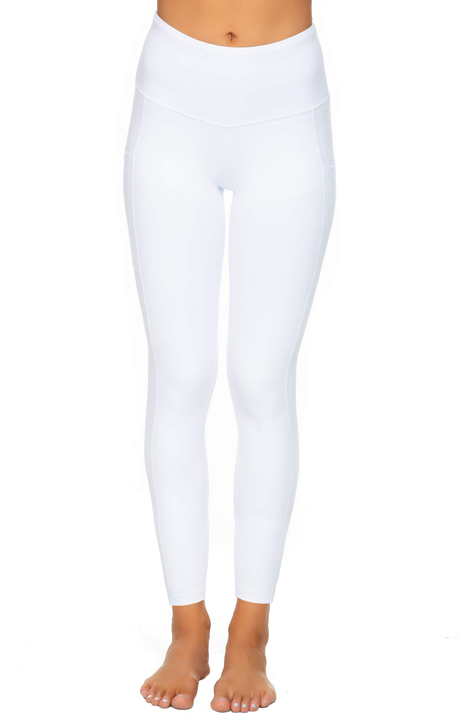 Kcutteyg Yoga Pants for Women with Pockets High Waisted Leggings Workout Sports Running Athletic Pants (White, Medium)