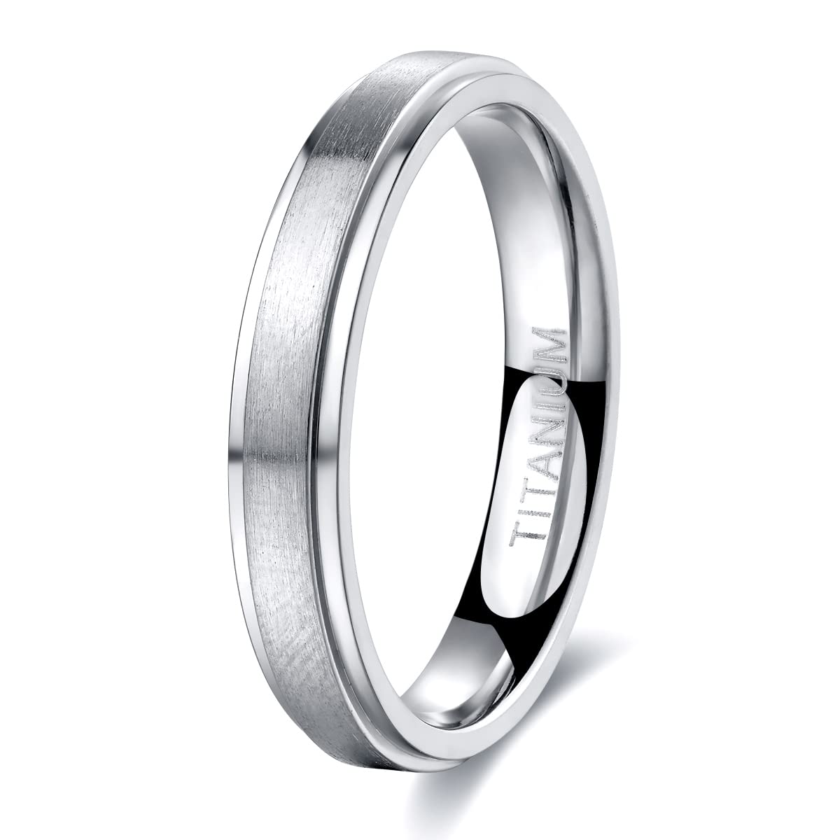 LAANSRER 4mm Titanium Rings for Men Women Silver Wedding Bands Ring Stepped Beveled Edges Matt Comfort Fit Size 5
