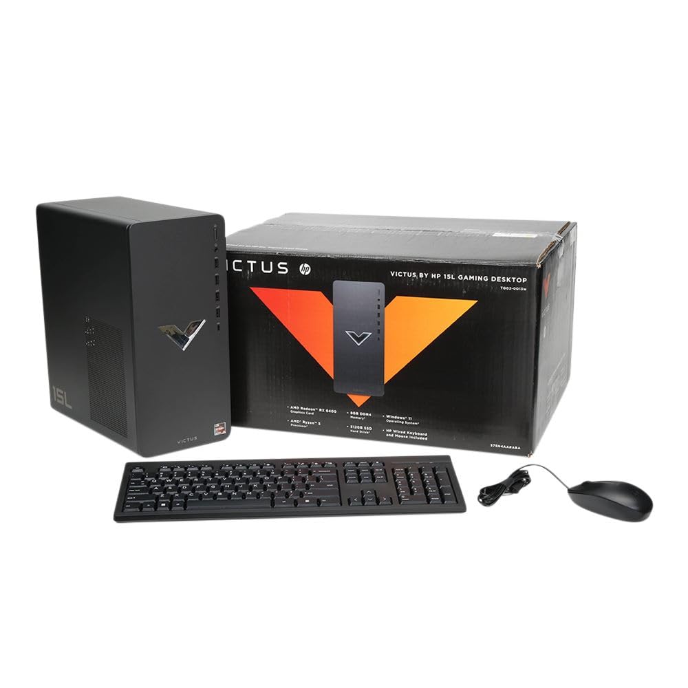 HP 2023 Victus 15L Gaming Desktop PC, AMD 6-Core Ryzen 5600G Processor (Up to 4.4 GHz), 16GB RAM, 512GB SSD, AMD Radeon RX6400, Mouse and Keyboard, Win 11 Home, Mica Silver, with HDMI Accessory