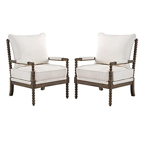 Home Square 2 Piece Linen Fabric Spindle Chair Set with Wood Frame in Beige