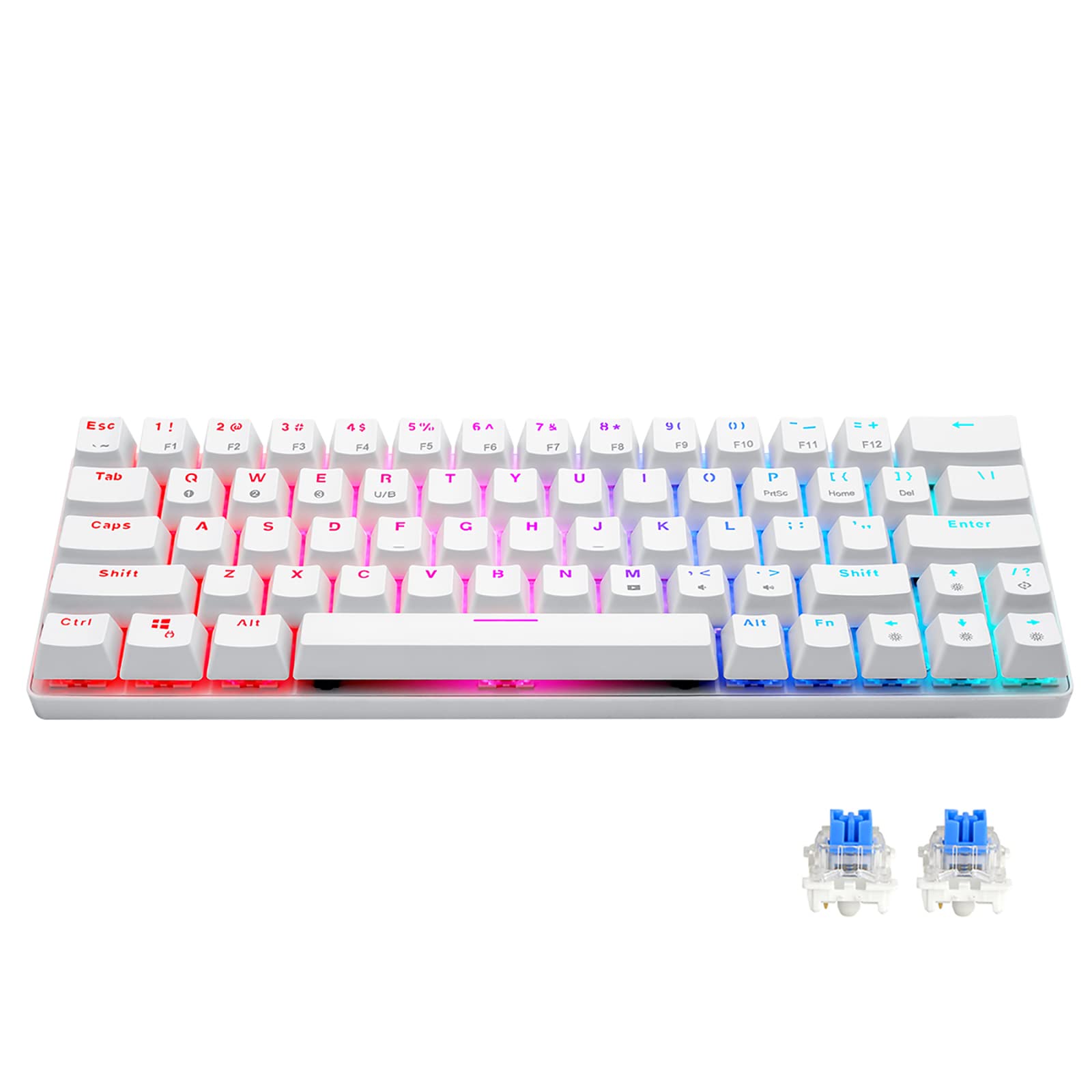 HUO JI 60% Mechanical Gaming Keyboard, Wired/Bluetooth 5.0 Modes, RGB Backlit Ultra-Compact Mini Keyboard, Compact 63 Keys Keyboard for PC/Mac Gamer, Office, Gaming
