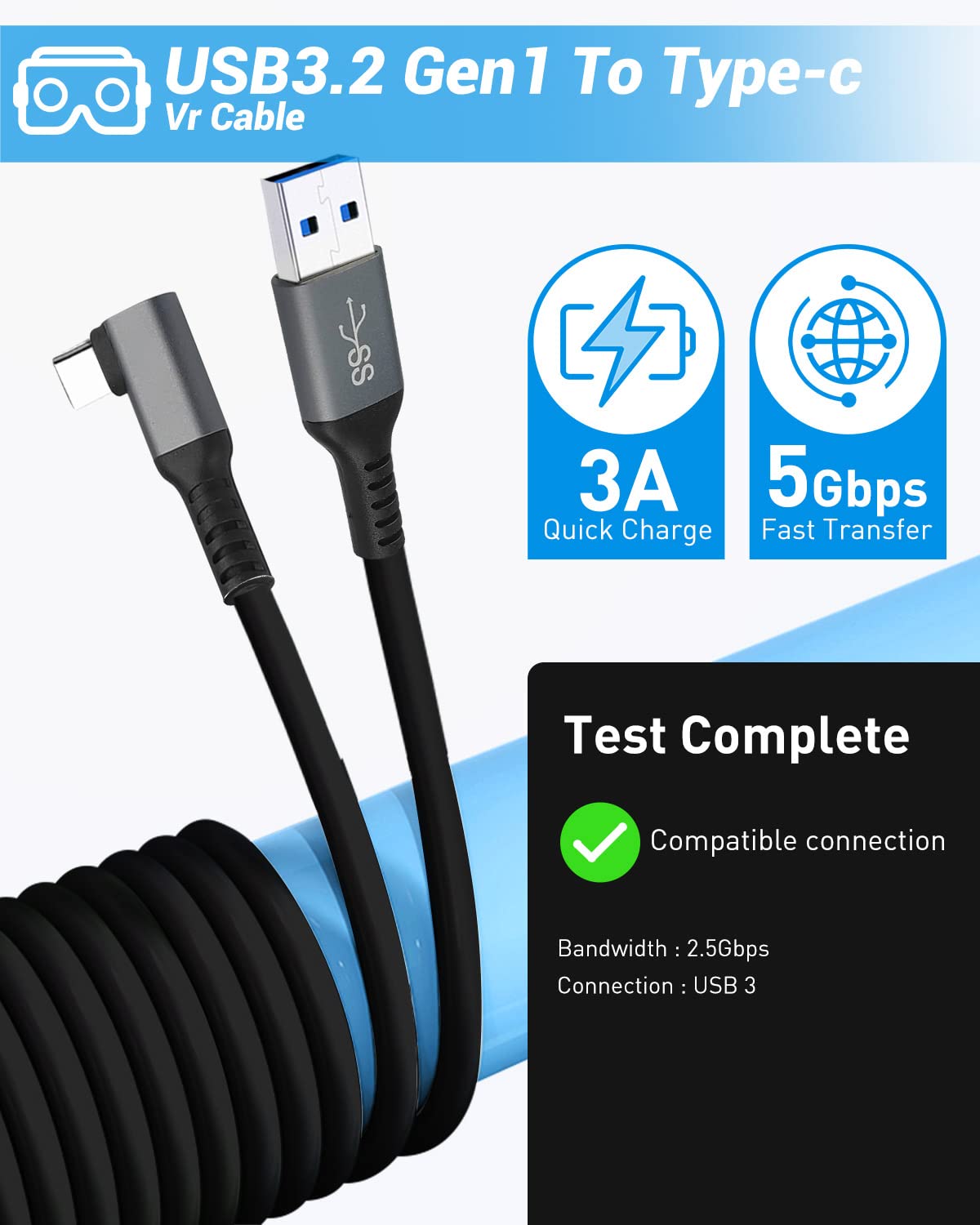 Link Cable 15FT Compatible with Oculus Quest 2/ Meta Quest 2/ VR Headset/PC/Samsung/Huawei, 5M Quest 2 Link Cable Long USB 3.0 to USB C Cable, Virtual Reality Gaming Accessories for Oculus Quest