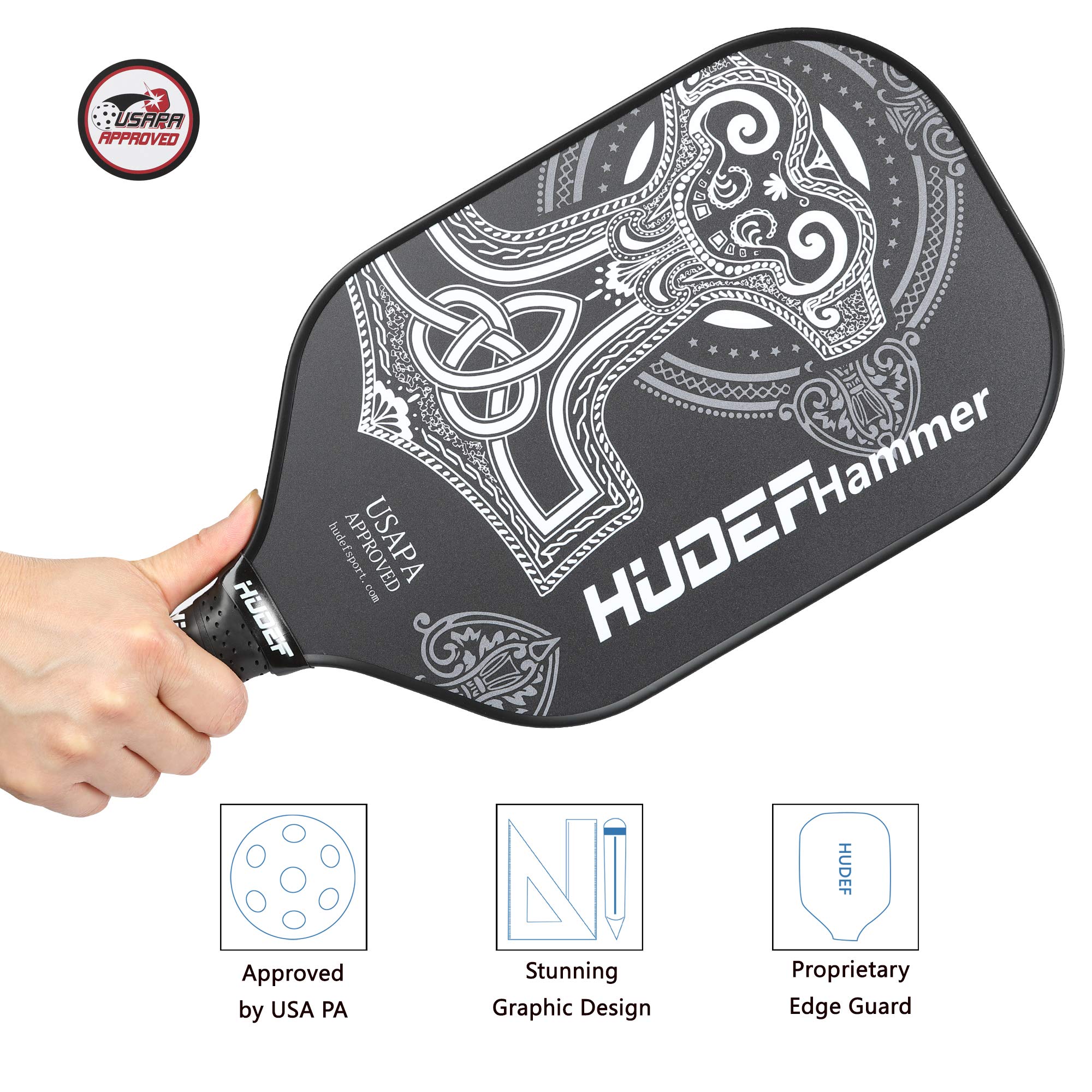 HUDEF Pickleball Paddle,Pickleball Paddles, Lightweight Graphite Carbon Fiber Face Pickleball Paddle Racquet Rackets Large Grip Long Handle,Honeycomb Core,Cushion Comfort Grip USAPA Approved