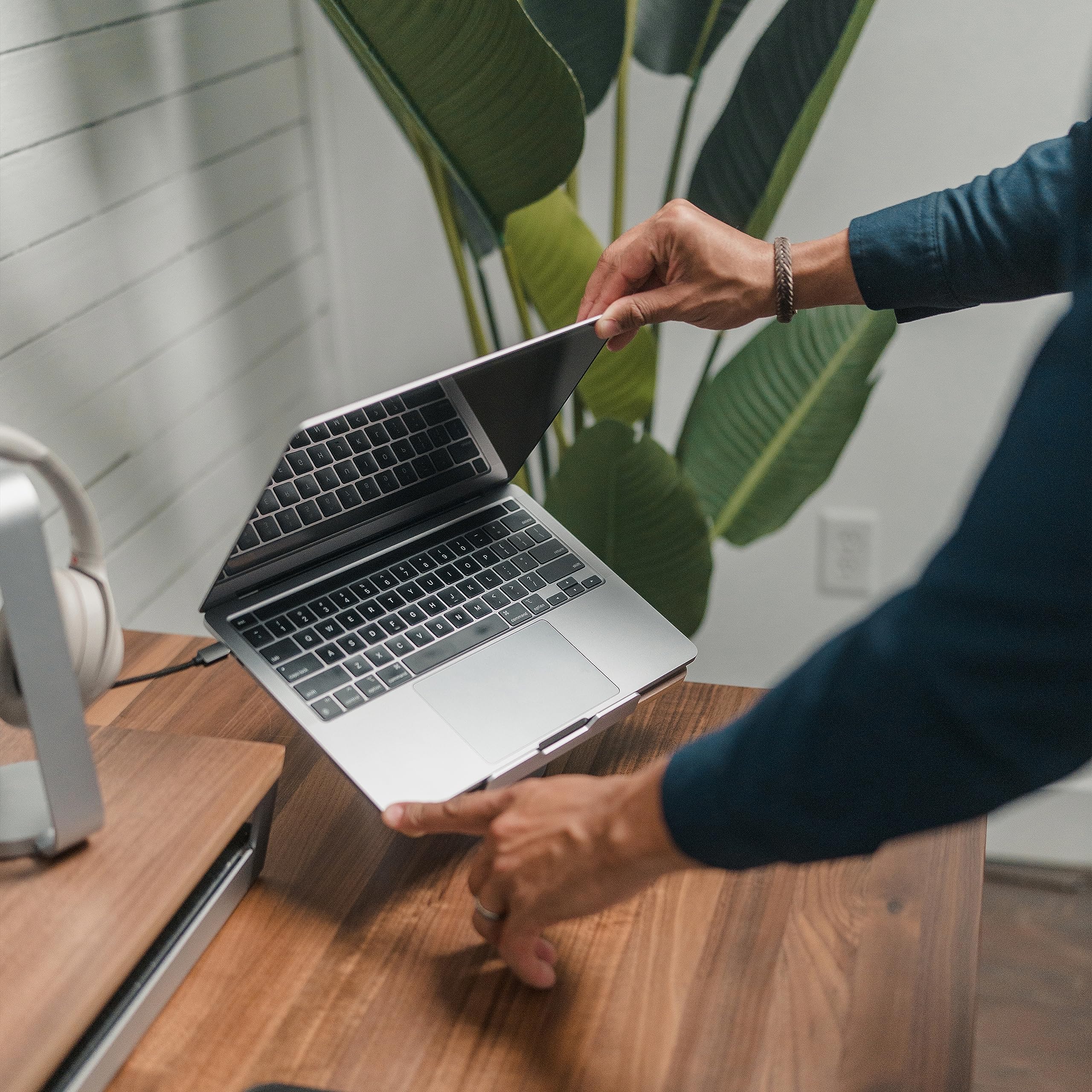 HumanCentric Laptop Stand for Desk β Laptop Riser for Desk in Space Gray Aluminum Compatible with MacBook Stand, Maple Wood Laptop Stand, Ergonomic Laptop Holder, Computer Stand for Laptop