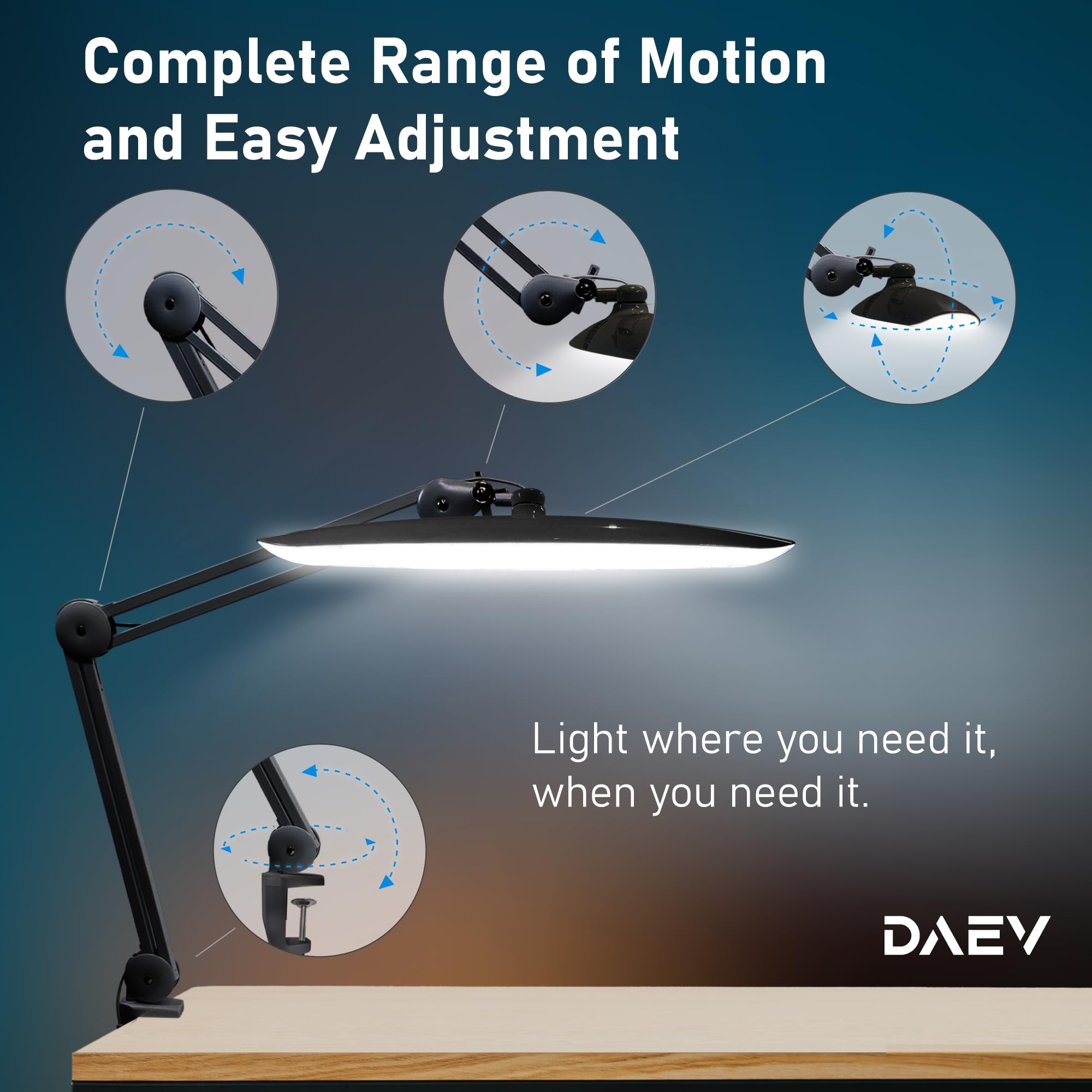 LED Desk Lamp with Clamp - DAEV โ 2,200 Lumen 20" CCT Swing Arm Desk Light- 182 LEDs Adjustable from 300K to 6500K โ Task, and Work Lamp for Nail Techs, Hobbyists, Artists, and Crafters, White