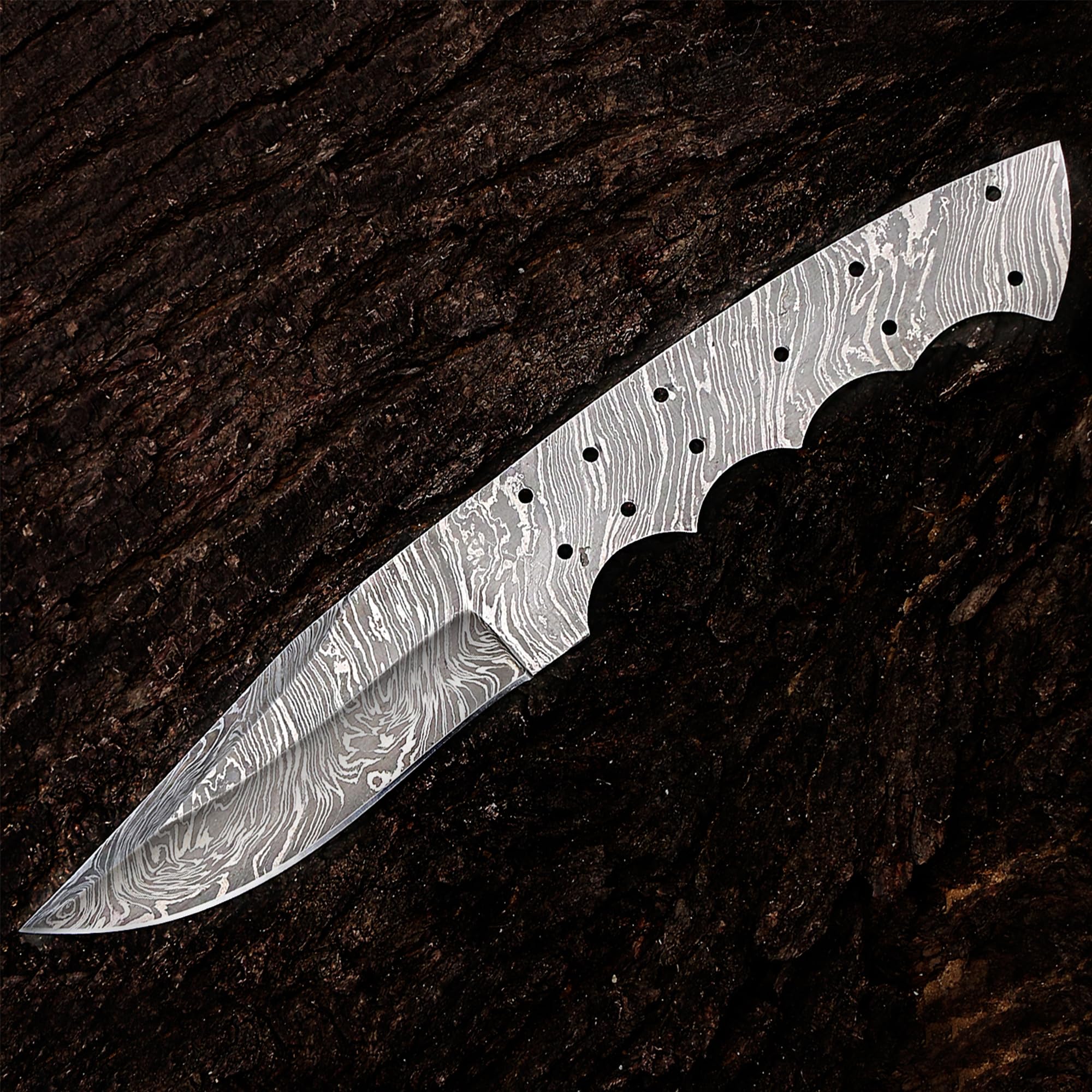 Handmade Forged Damascus Steel Fixed Blade Hunting Knife Blank Blade for Knife Making Full Tang 9 inch