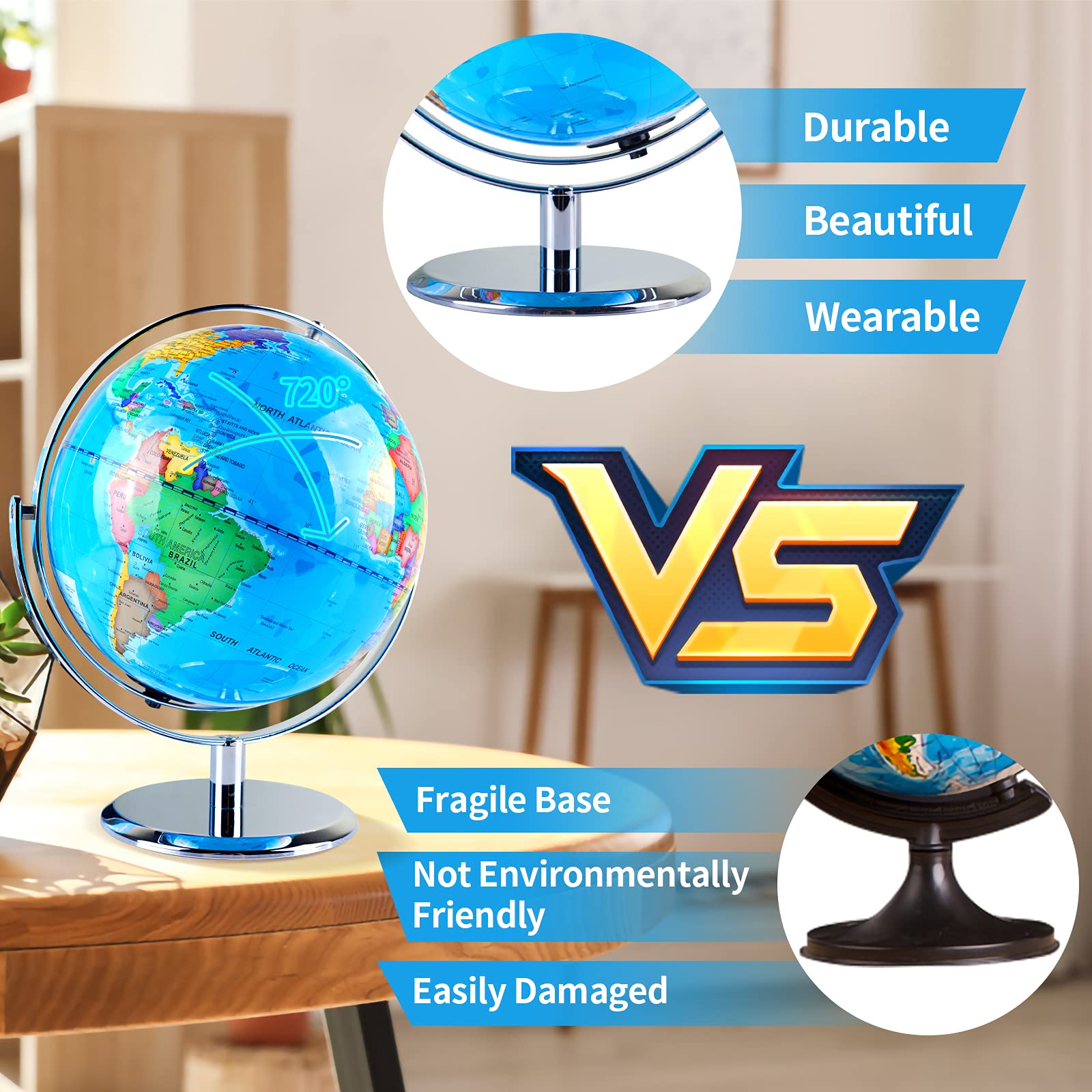 Interactive Globe for Kids Learning 9 Inchs Illuminated Night Light Built-in LED Decor 720° Rotation Educational Globes of The World with Stand Augmented Reality Toy for Cafe Home & Office Decoration…