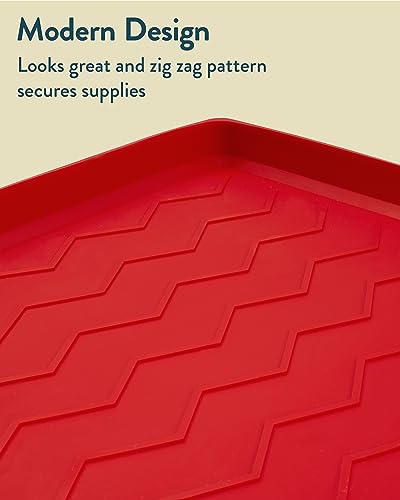 Under Sink Drip Tray - Silicone Liner Mat for Under Kitchen or Bathroom Sink - Waterproof Organizer Protects Floors from Leaks - 34" x 22" Red